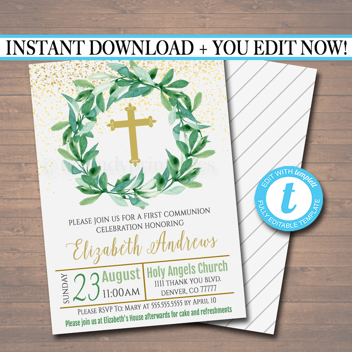 Religious Invitation, Holy Christian Baptism Invite Diy Confirmation F ...