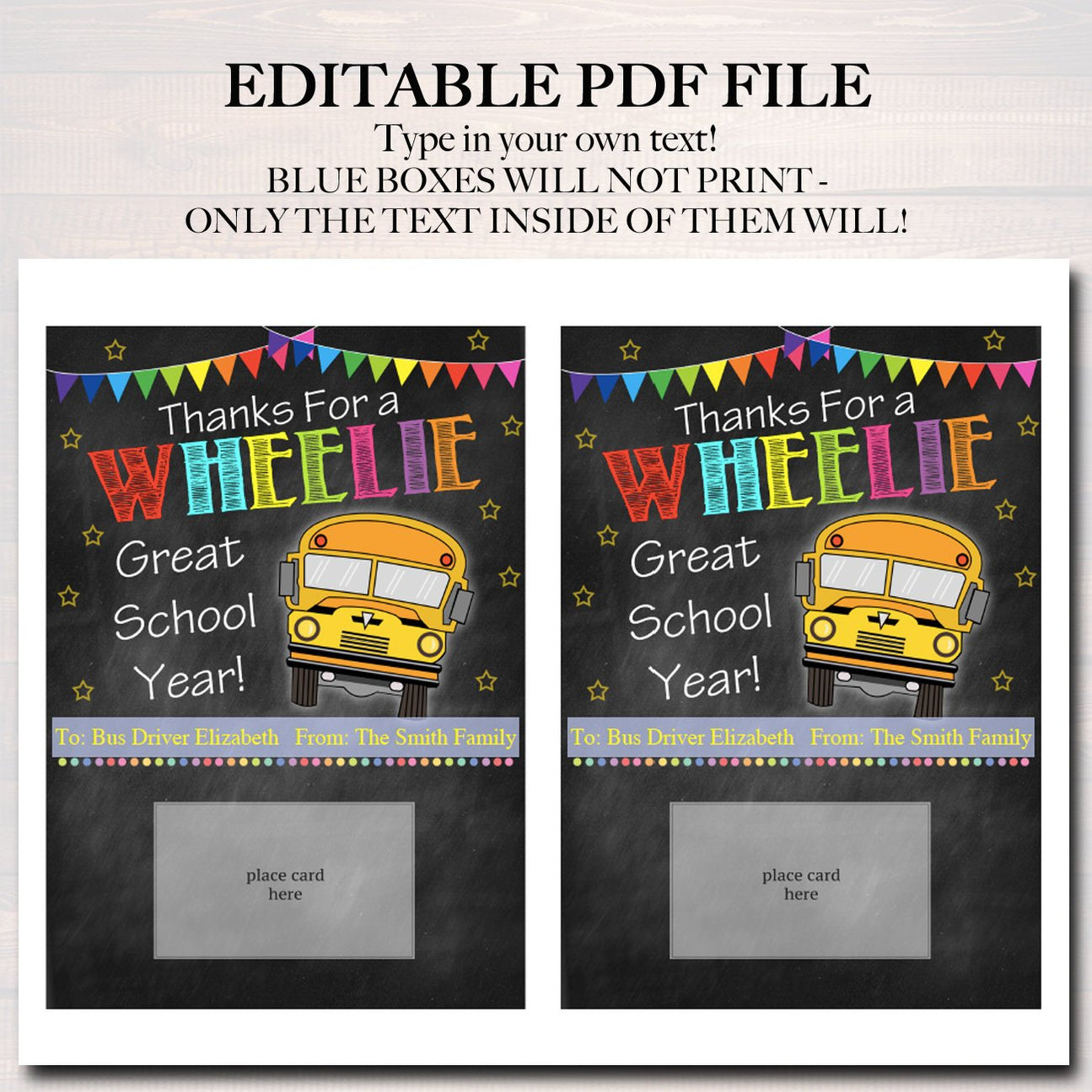 End of School Year Bus Driver Gift Card Holder, Printable Thank You Gi ...