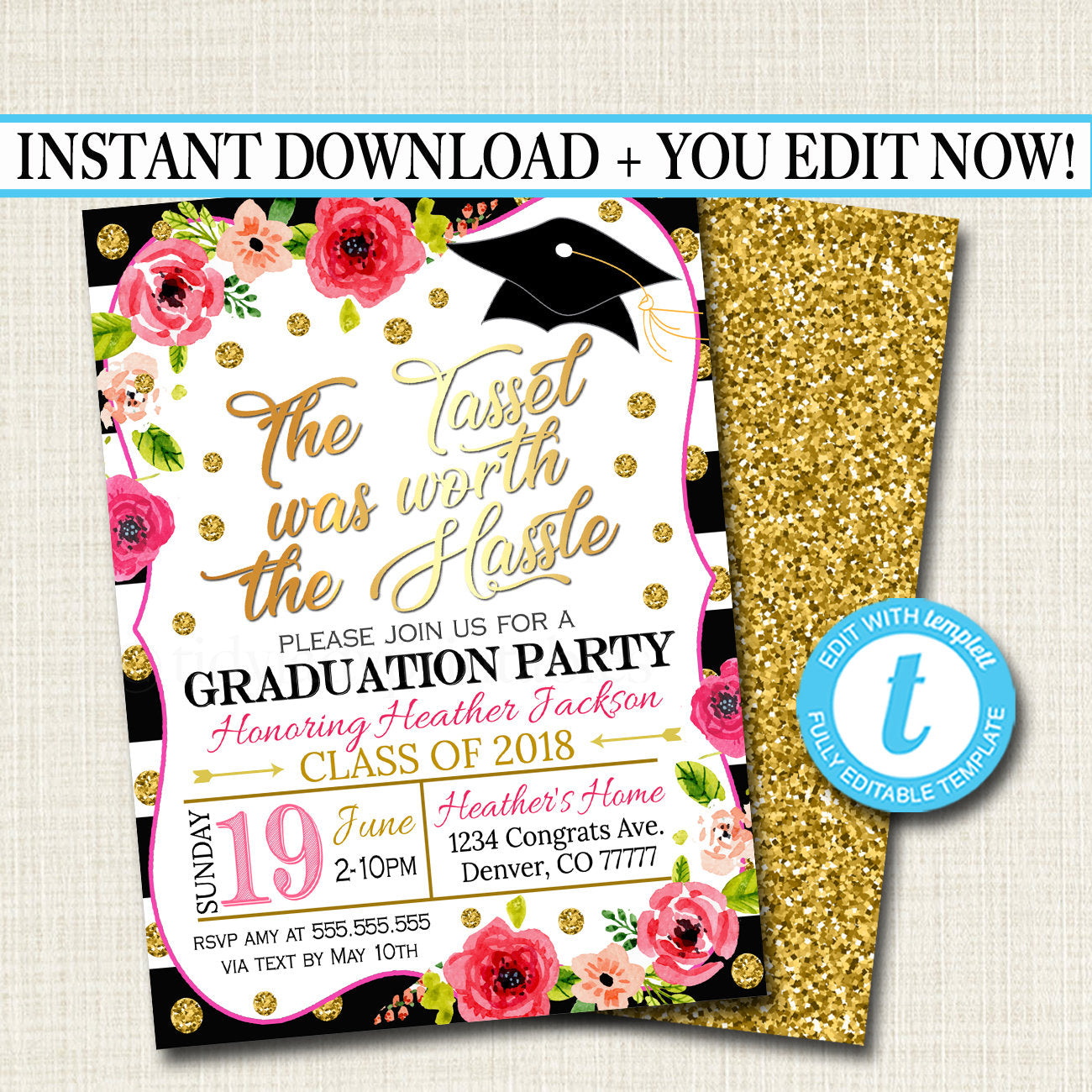 Graduation Invitation 2019 Girls