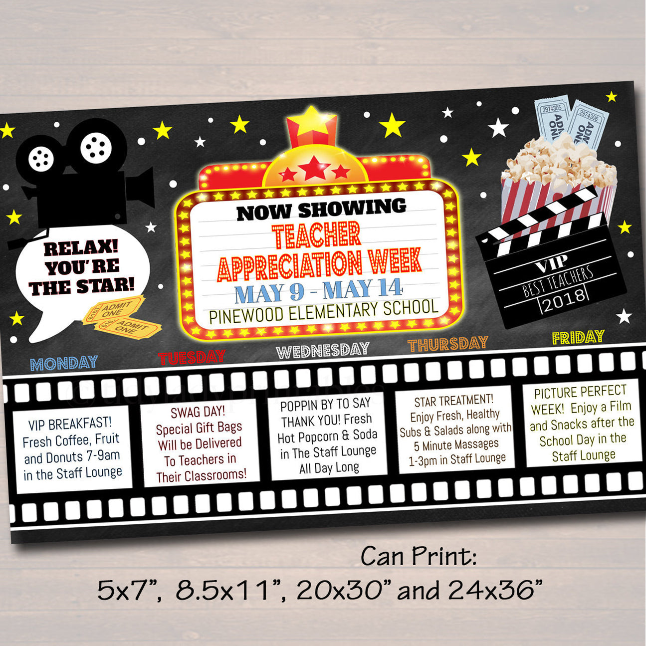 Cinema Movie Star Theme Teacher Appreciation Week Printable — TidyLady ...