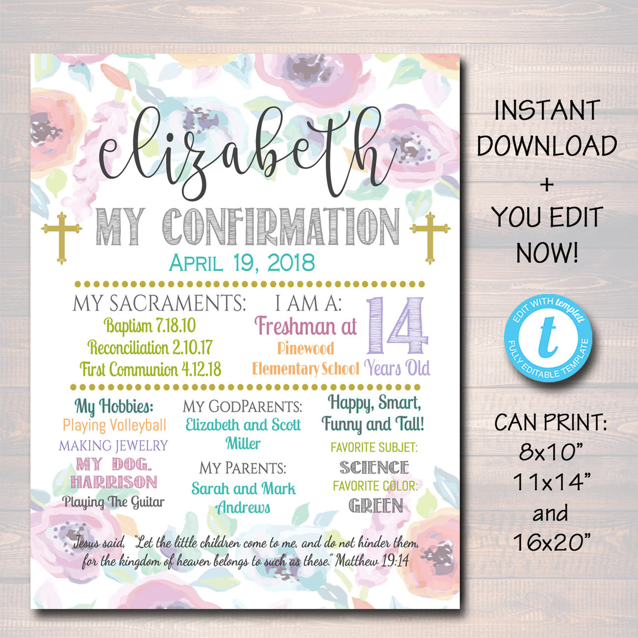 Confirmation Floral Poster, Religous Christian Sacrament Party Decor G ...
