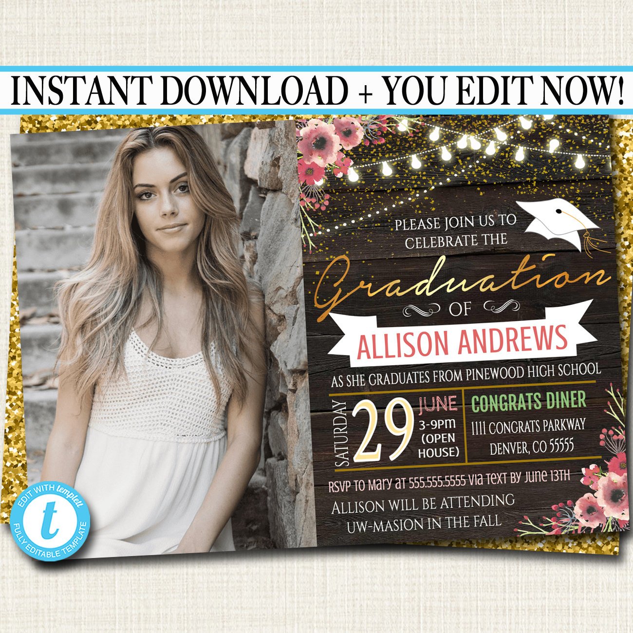 Rustic 5 X 5 2014 Graduation Invitations With Picture