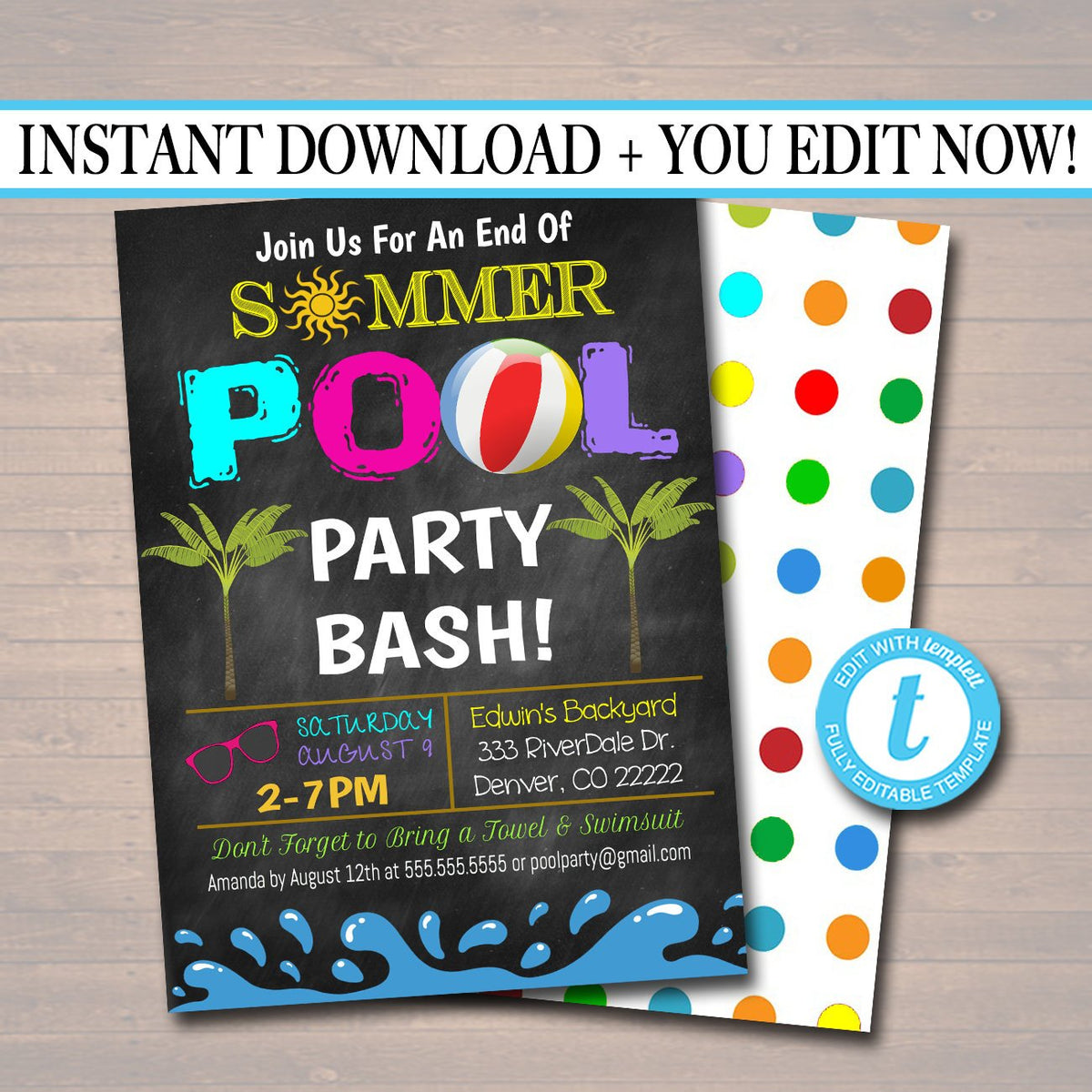 End of Summer Pool Party Invitation - Printable DIY Template — TidyLady ...