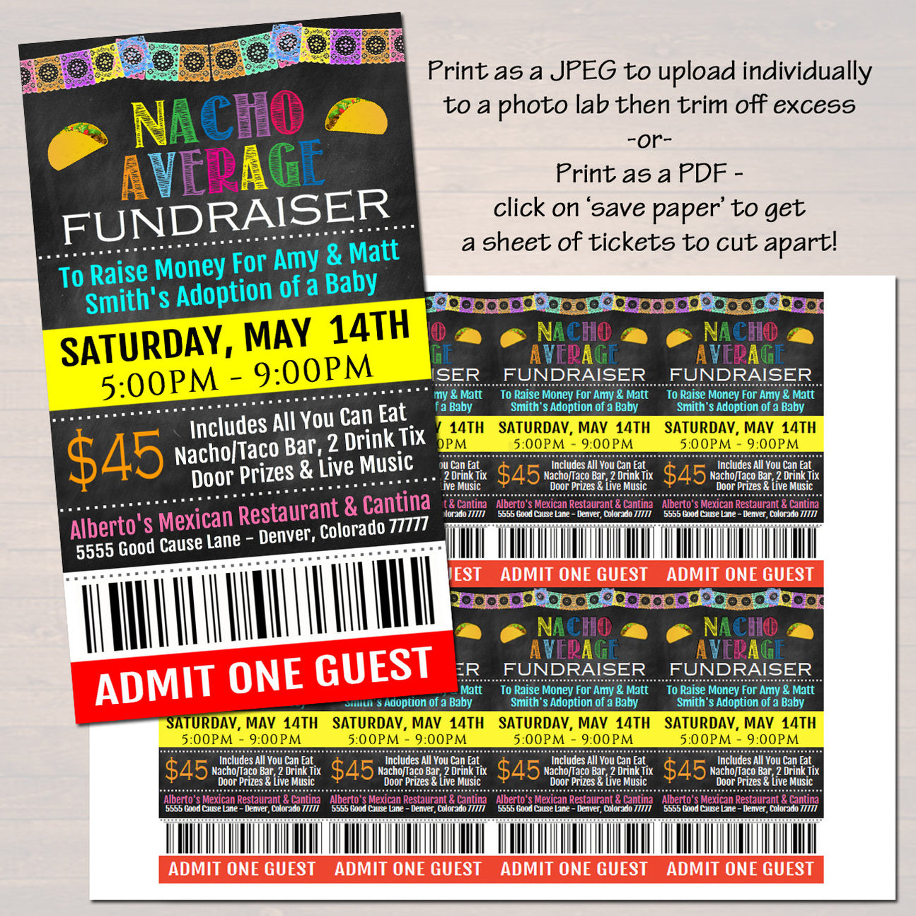 Nacho Average Fundraiser Invite & Ticket Set Template — TidyLady Printables