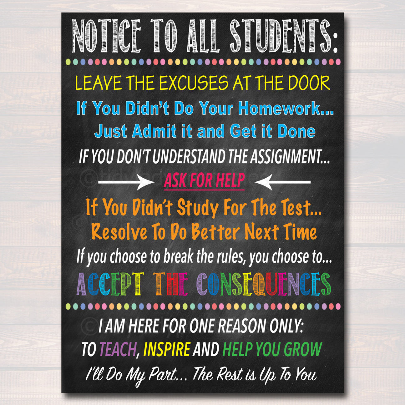 Notice To All Students Classroom Teacher Poster Sign — TidyLady Printables