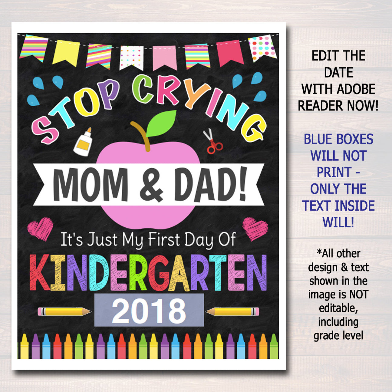 Stop Crying Mom & Dad First Day Of Kindergarten Printable — TidyLady ...
