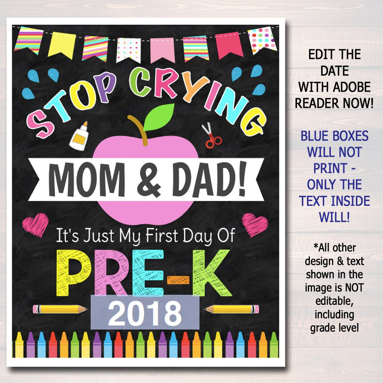 Stop Crying Mom & Dad First Day Of Pre-K Printable Sign — TidyLady ...