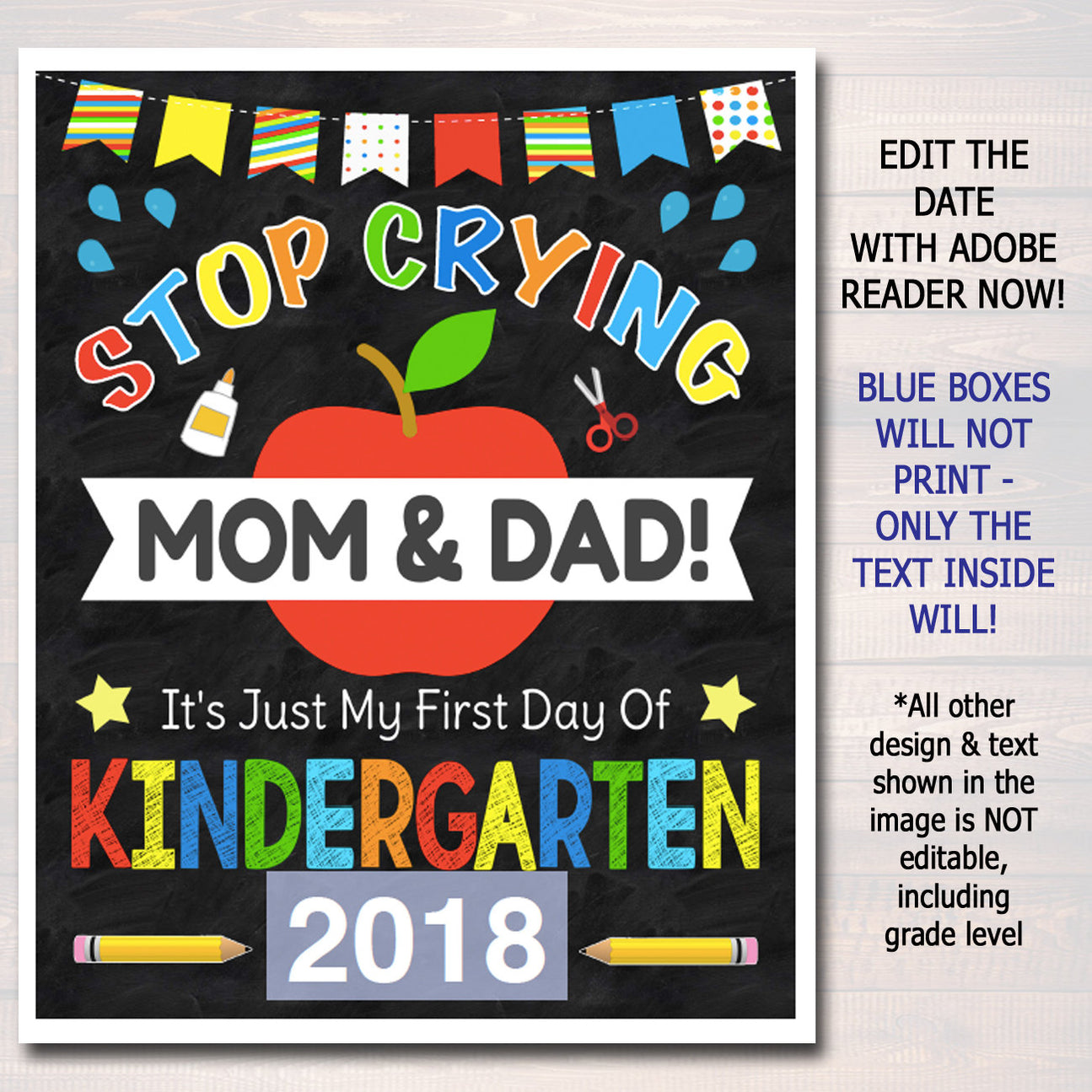 Stop Crying Mom & Dad First Day Of Kindergarten Sign — TidyLady Printables