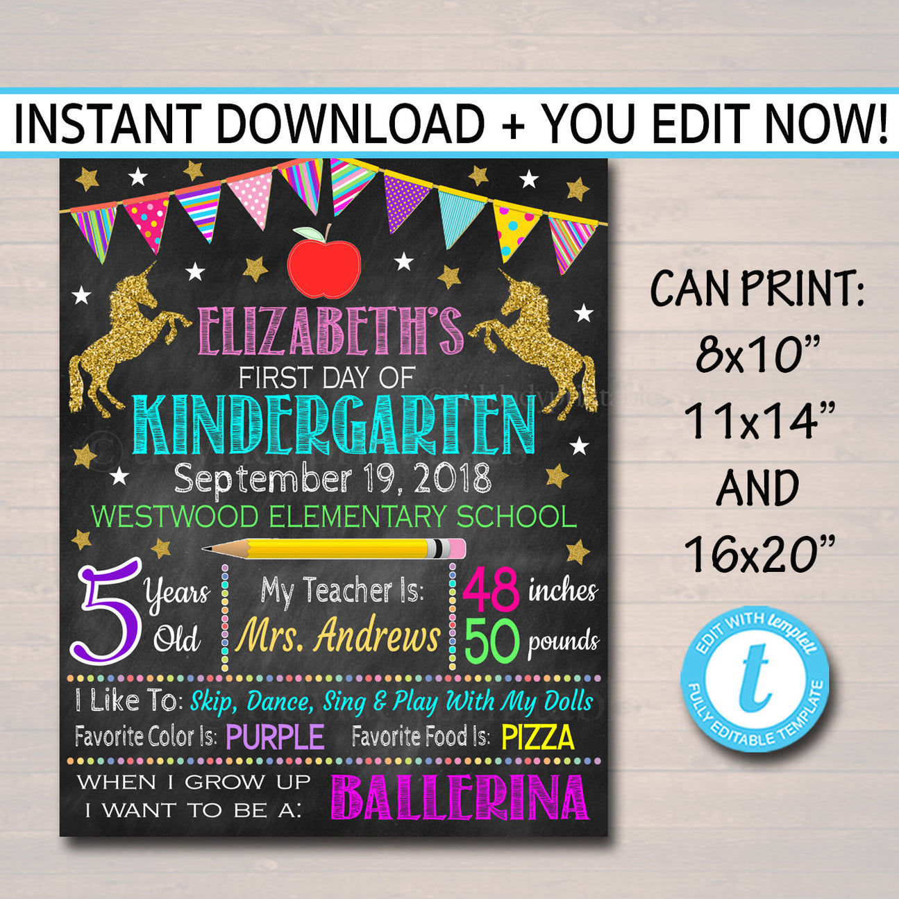 Unicorn First Day Of School Sign | TidyLady Printables