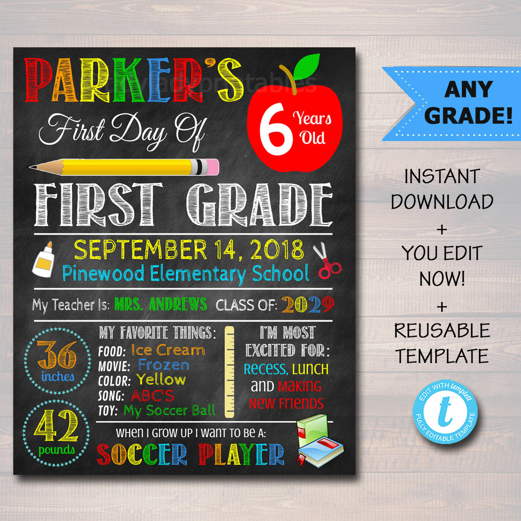 Editable First Day Of School Signs | TidyLady Printables