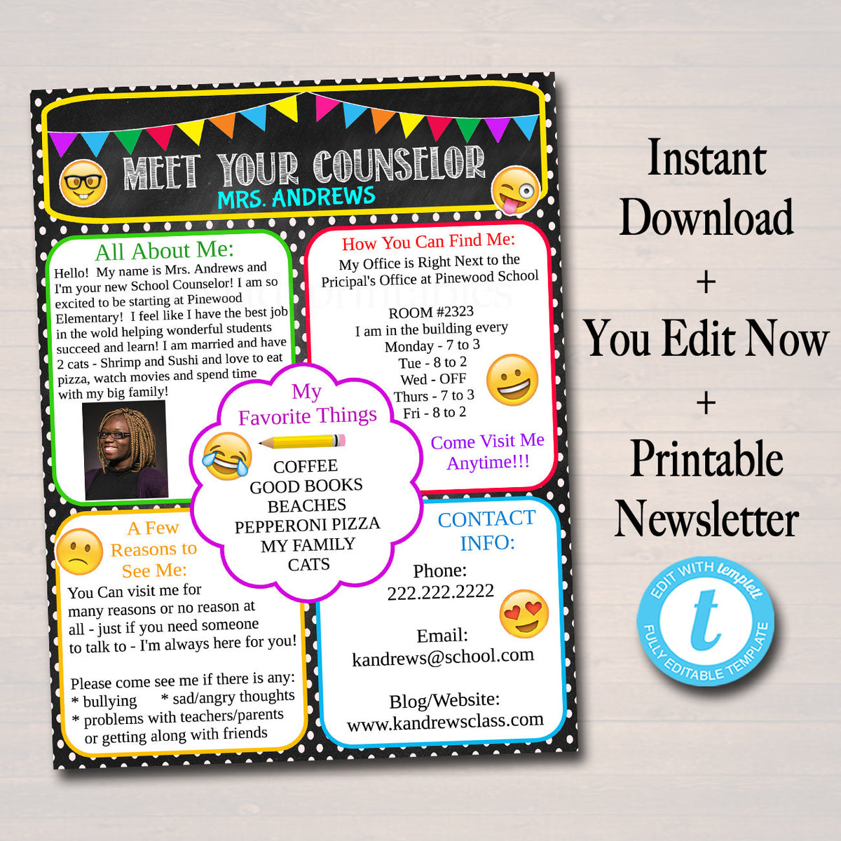 School Counselor Newsletter Communication Printable Template — TidyLady ...