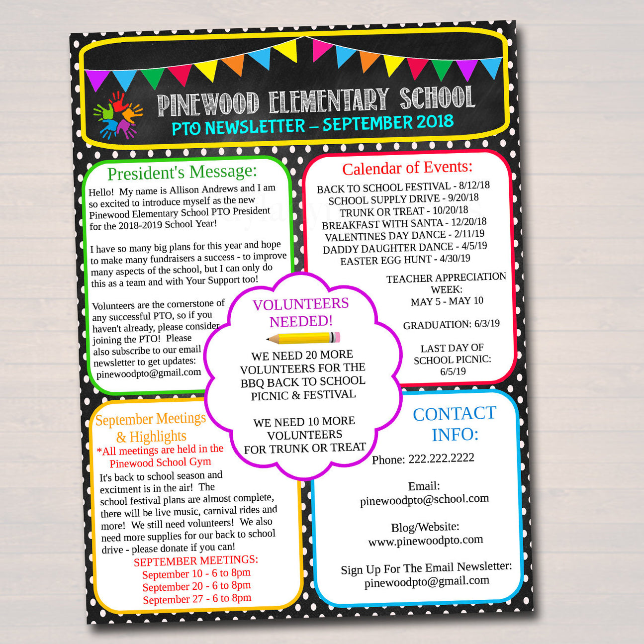 PTO PTA Editable Newsletter Flyer | TidyLady Printables