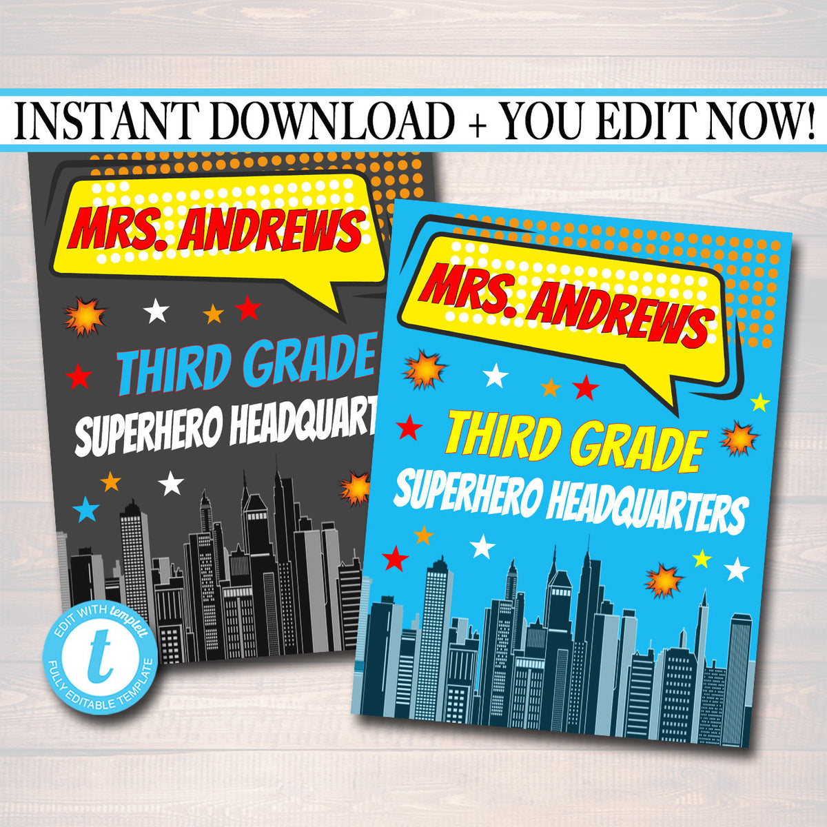 SuperHero Teacher Classroom Door Sign | TidyLady Printables
