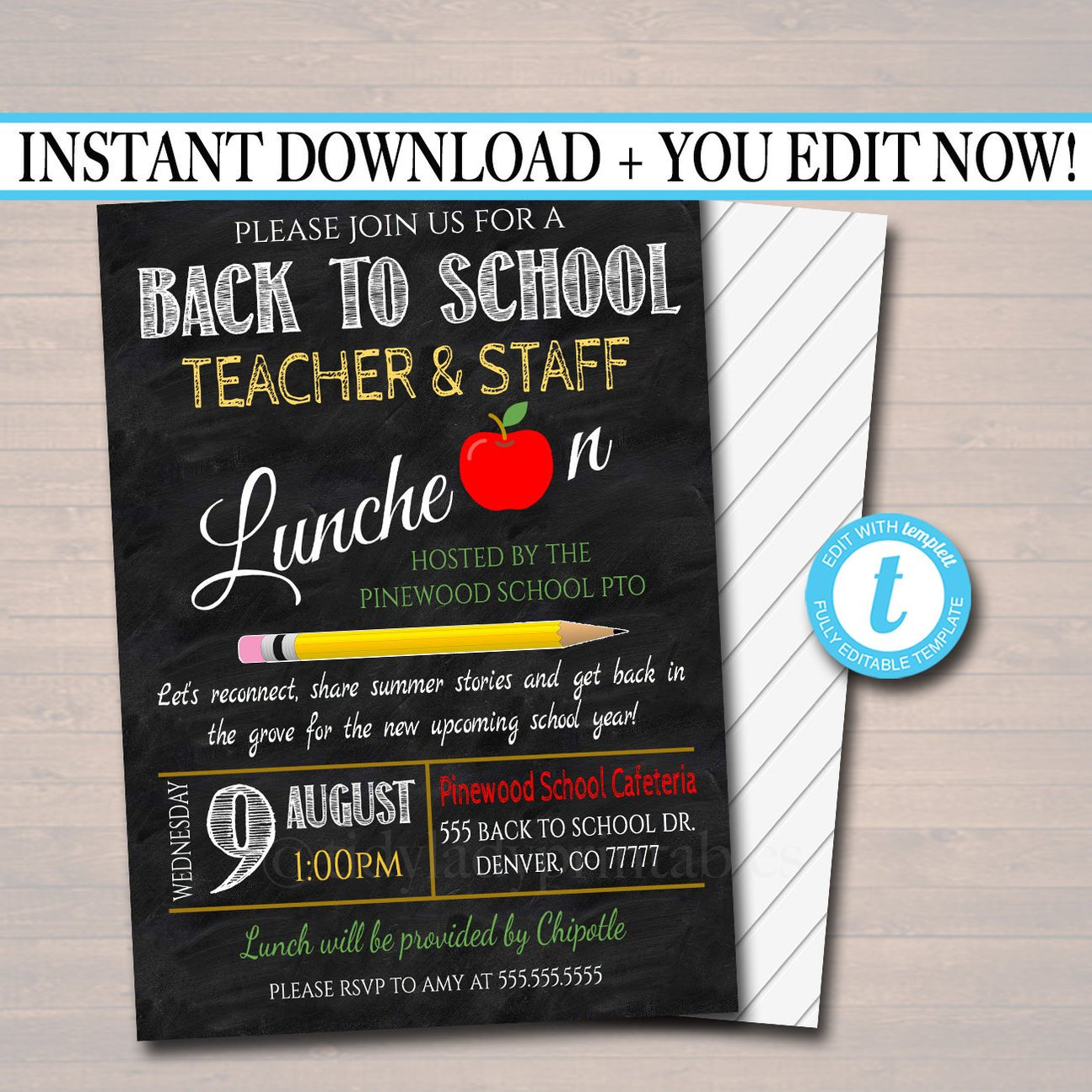 Back To School Teacher Staff Luncheon Invite Printable — TidyLady ...