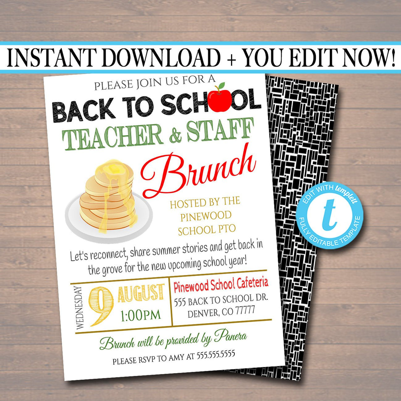 Back To School Teacher Staff Brunch Event Printable Template — TidyLady ...