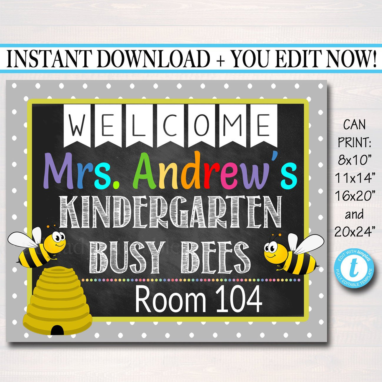 Teacher Classroom Door Sign Bee Theme | TidyLady Printables