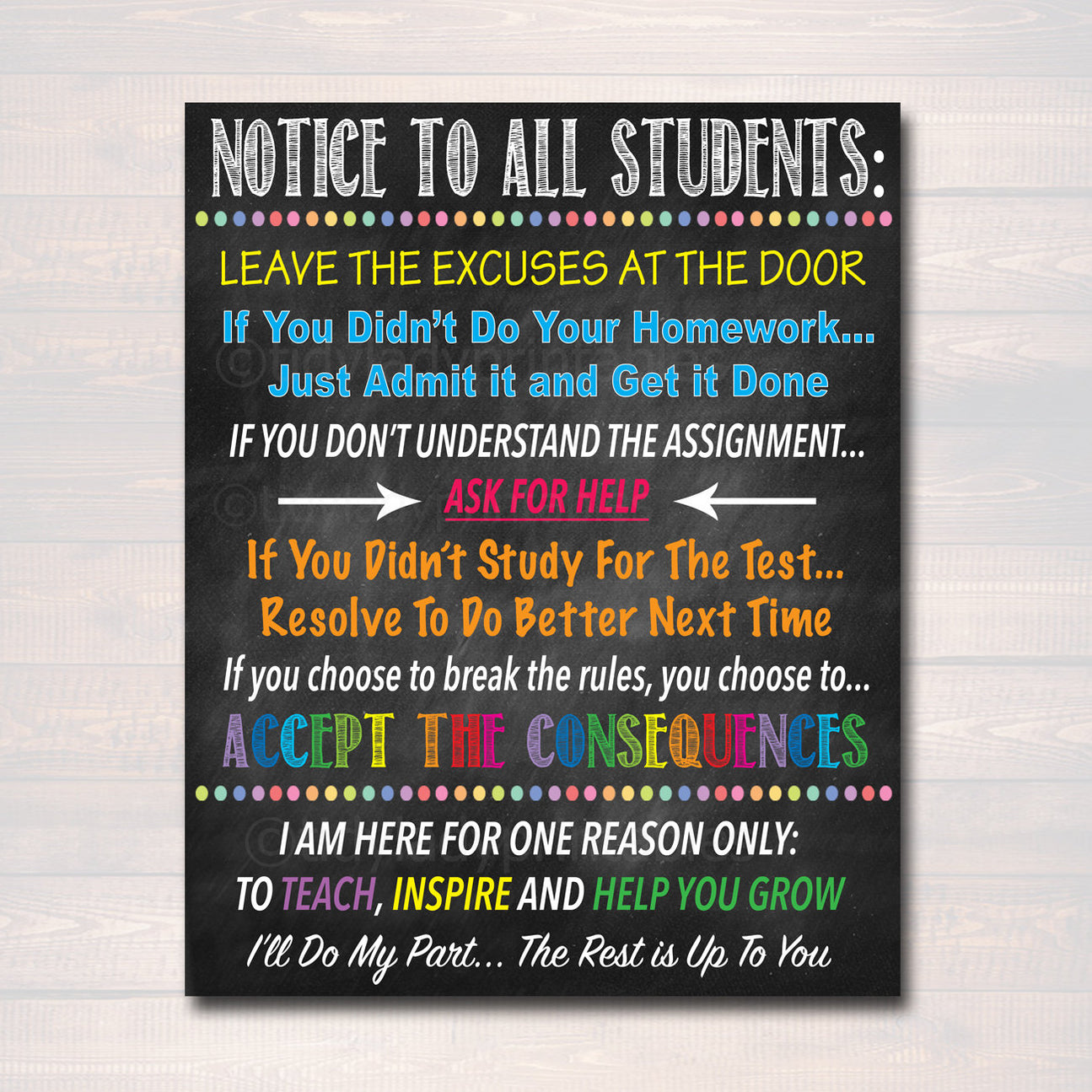 Notice To All Students Classroom Teacher Poster Sign — TidyLady Printables
