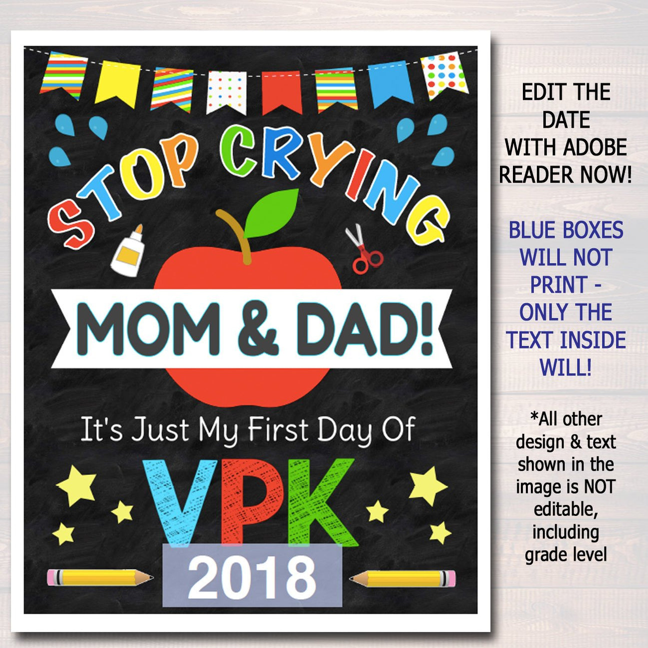 Stop Crying Mom & Dad Back First Day Of VPK Chalkboard Sign — TidyLady ...