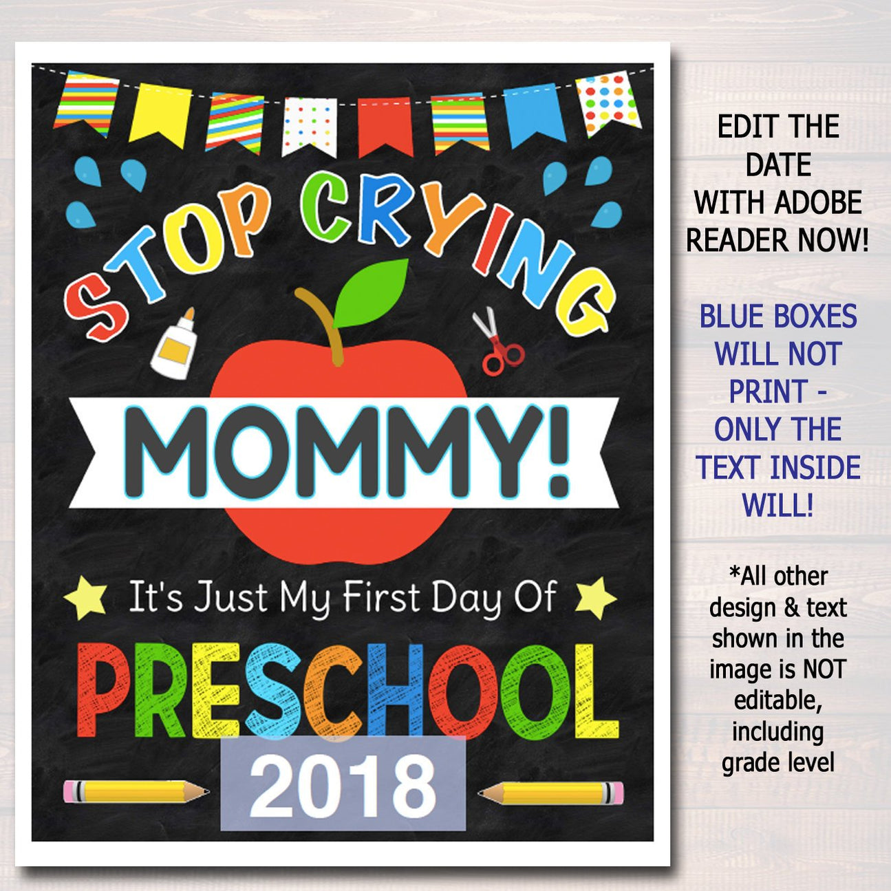 Stop Crying Mommy First Day Of Preschool Chalkboard Sign — TidyLady ...