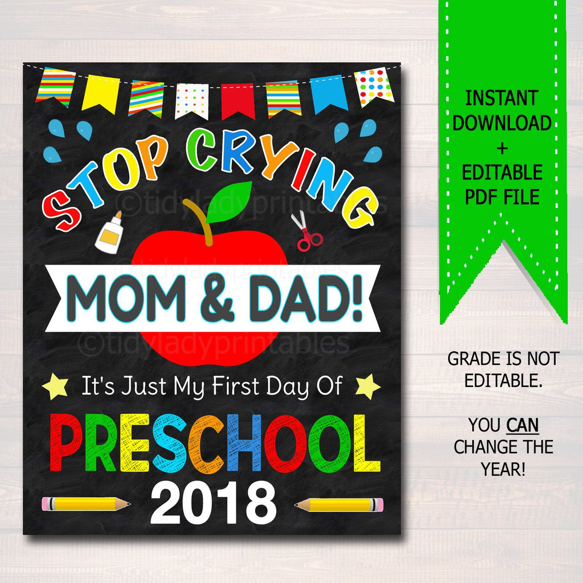 Stop Crying Mom & Dad Preschool Printable Chalkboard Sign — TidyLady ...