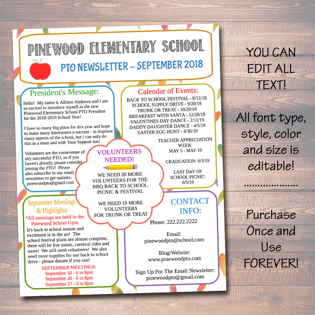 PTO PTA Newsletter Flyer - Printable Template Handout — TidyLady Printables