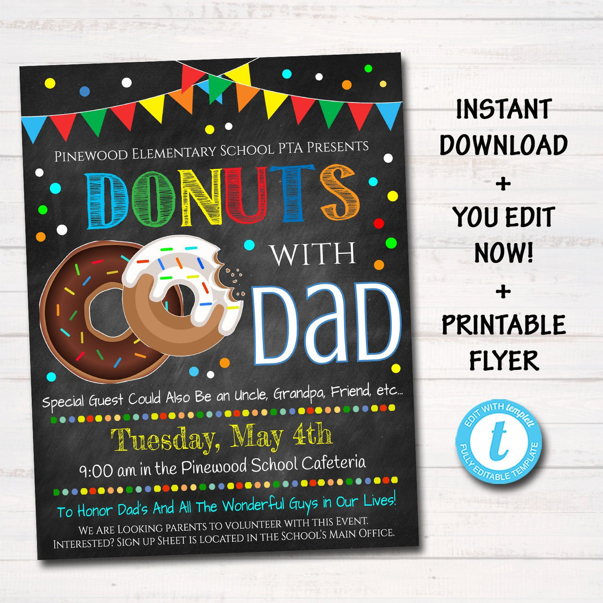 Donuts With Dad Event Flyer Template | TidyLady Printables