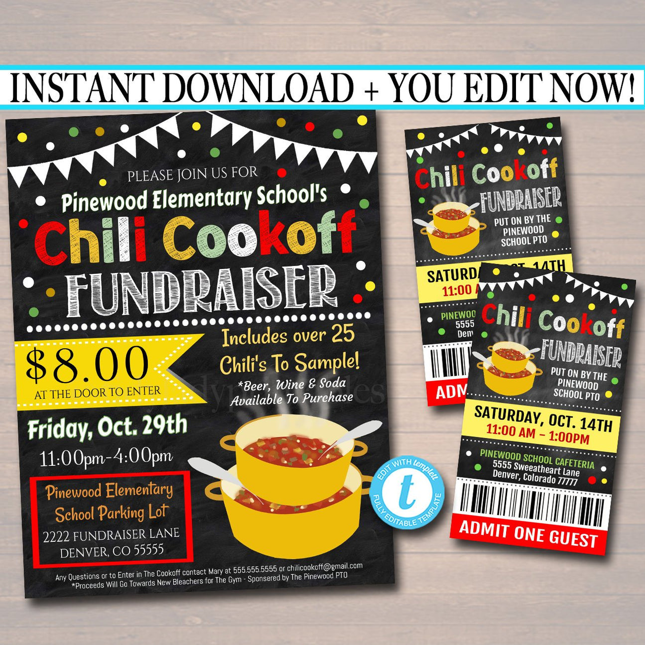 Chili Cookoff Dinner Fundraiser Flyer Ticket Set Template — TidyLady ...