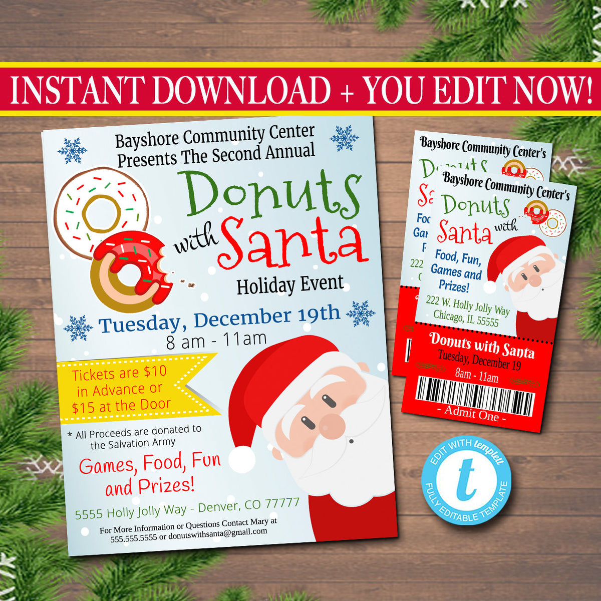 Donuts with Santa Flyer & Ticket Set | TidyLady Printables
