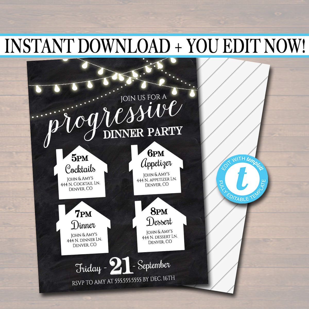 Progressive Dinner Party Invitation, Neighborhood Potluck Party Invite ...