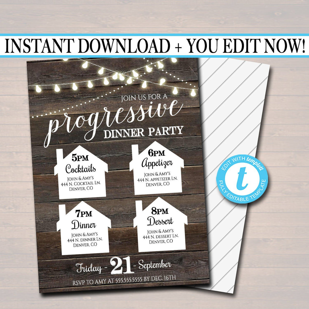 Progressive Dinner Party Invitation, Neighborhood Potluck Party Invite ...