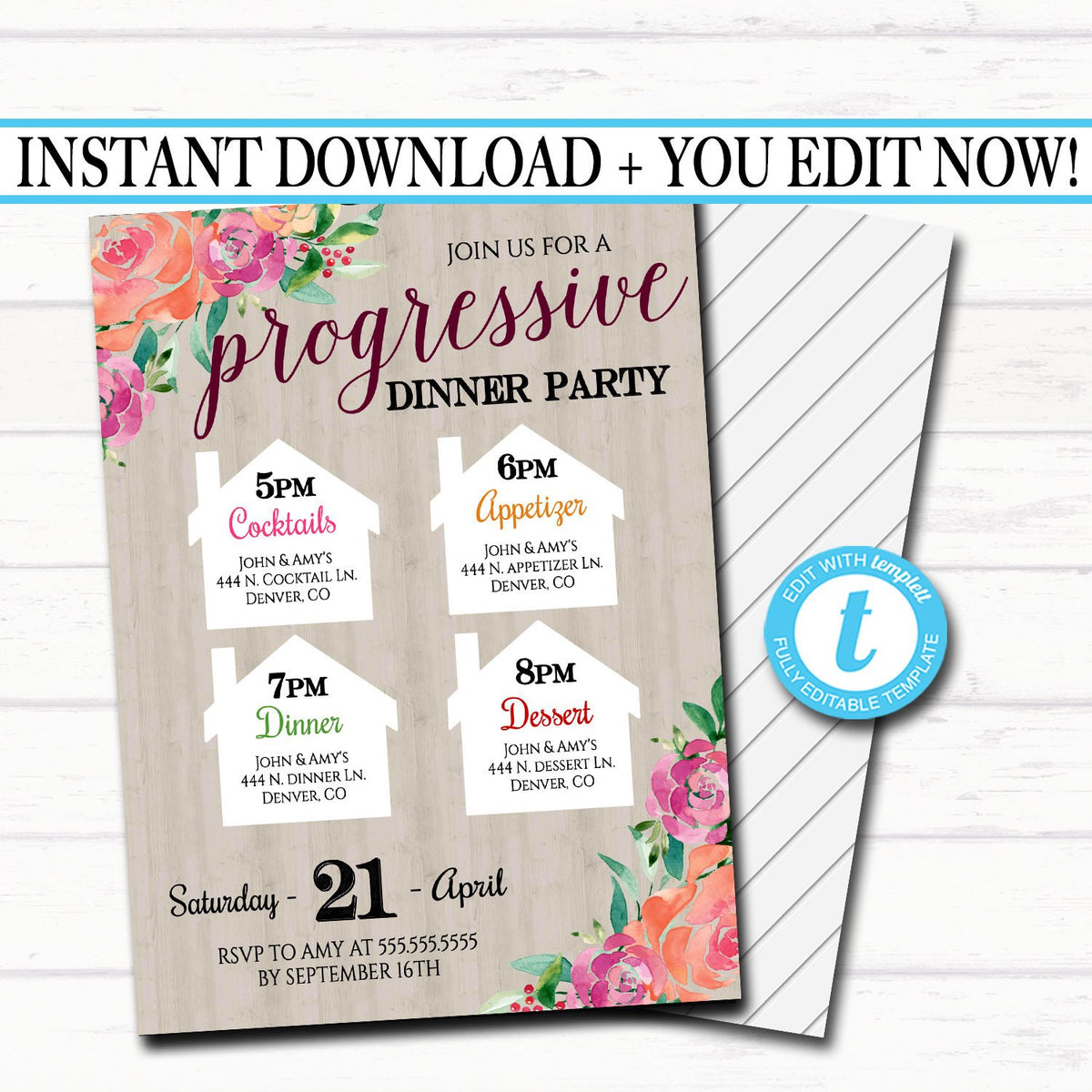 Progressive Dinner Party Invitation, Neighborhood Potluck Party Invite ...