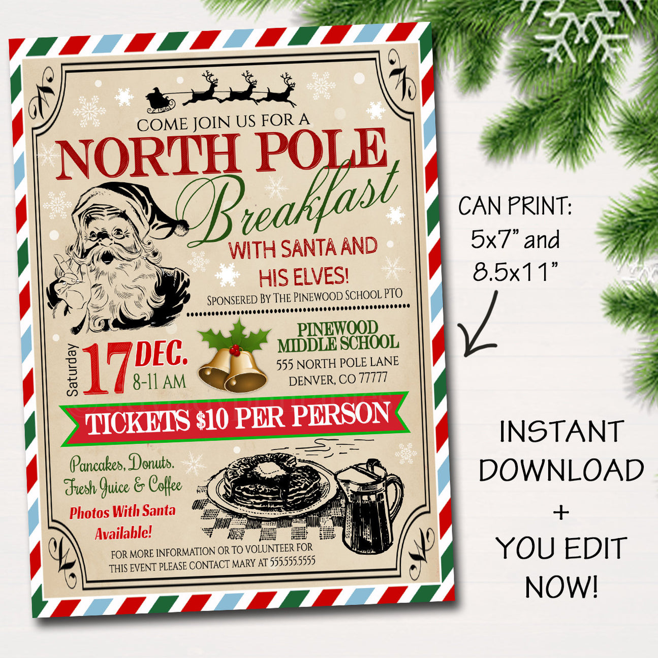Breakfast With Santa Flyer Invite | TidyLady Printables