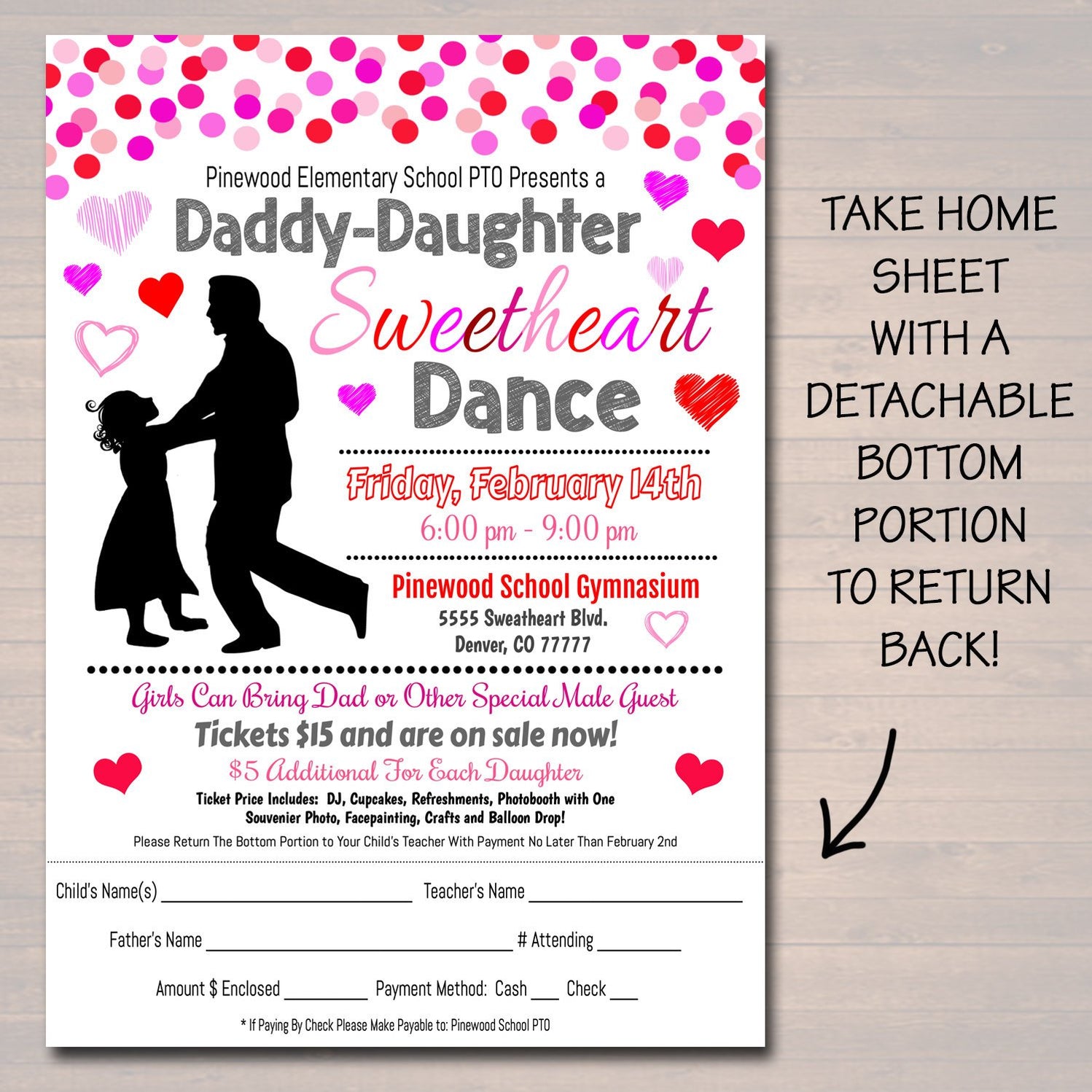 Daddy Daughter Sweetheart Valentine's Day Dance, School Dance Flyer Pa ...