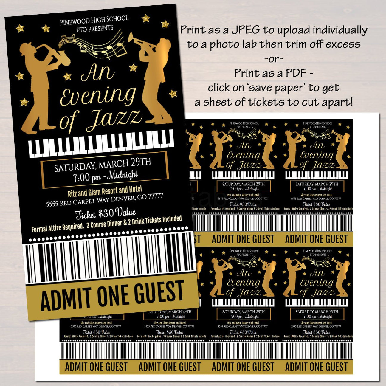Jazz Benefit Fundraiser Invitation/Flyer/Ticket Set Template — TidyLady ...