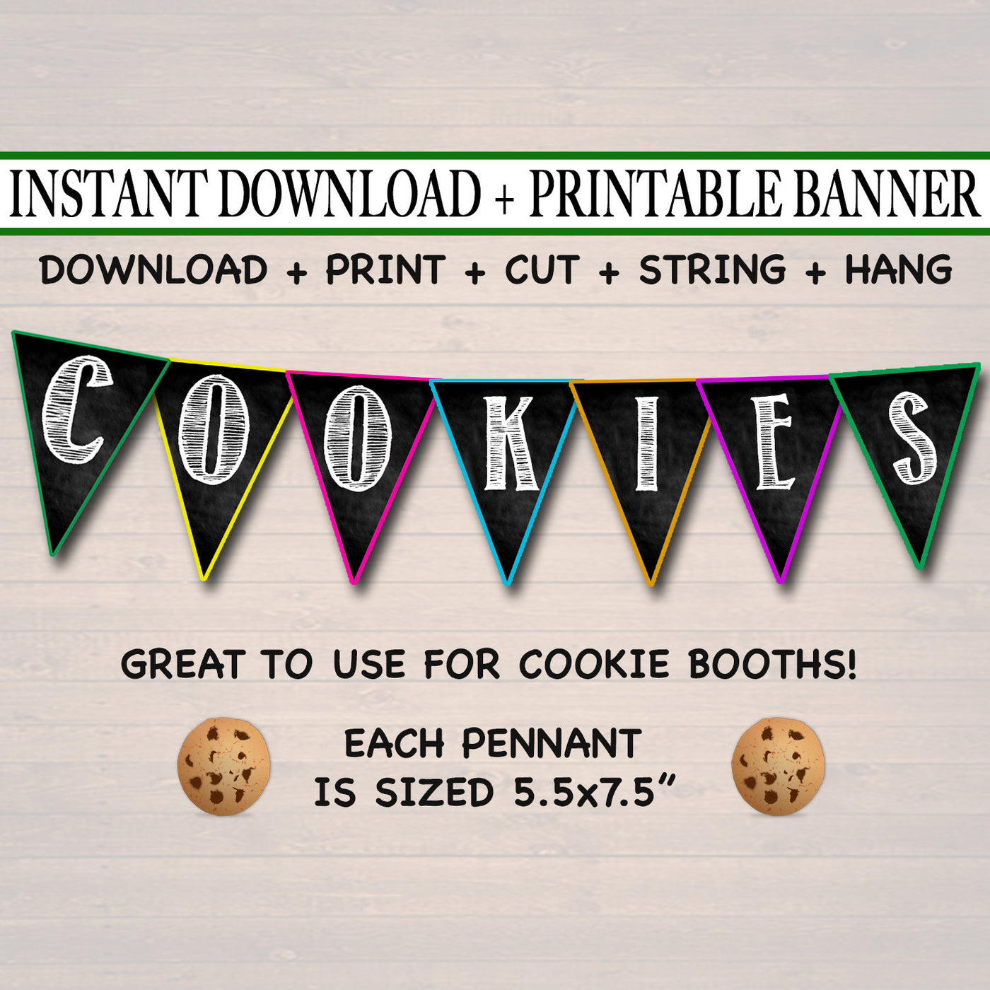 PRINTABLE Cookie Booth Banner, Cookie Sign, Printable Bunting Banner ...