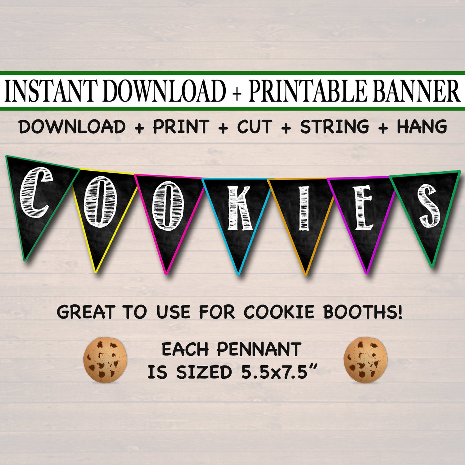PRINTABLE Cookie Booth Banner, Cookie Sign, Printable Bunting Banner ...