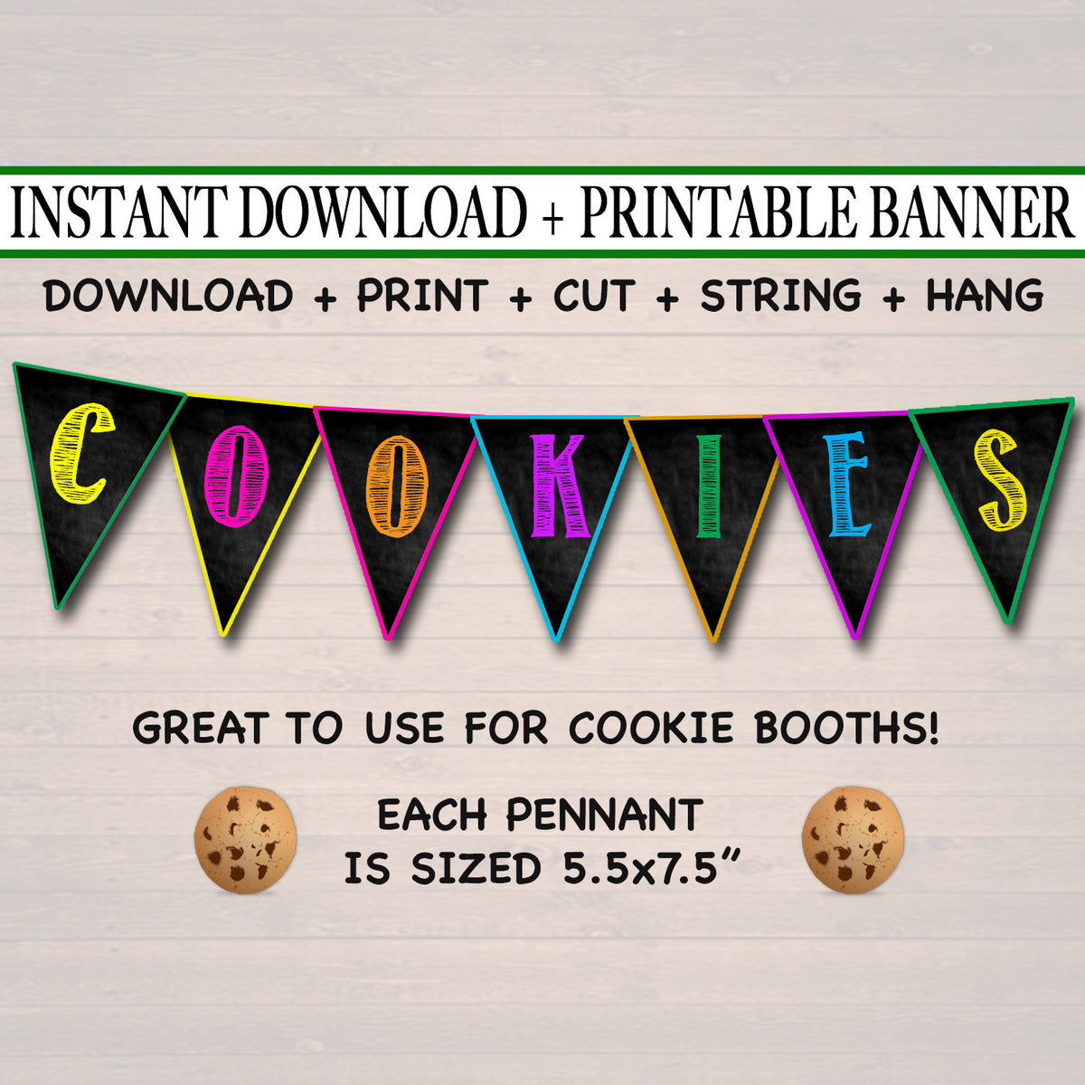 PRINTABLE Cookie Booth Banner, Cookie Sign, Printable Bunting Banner ...