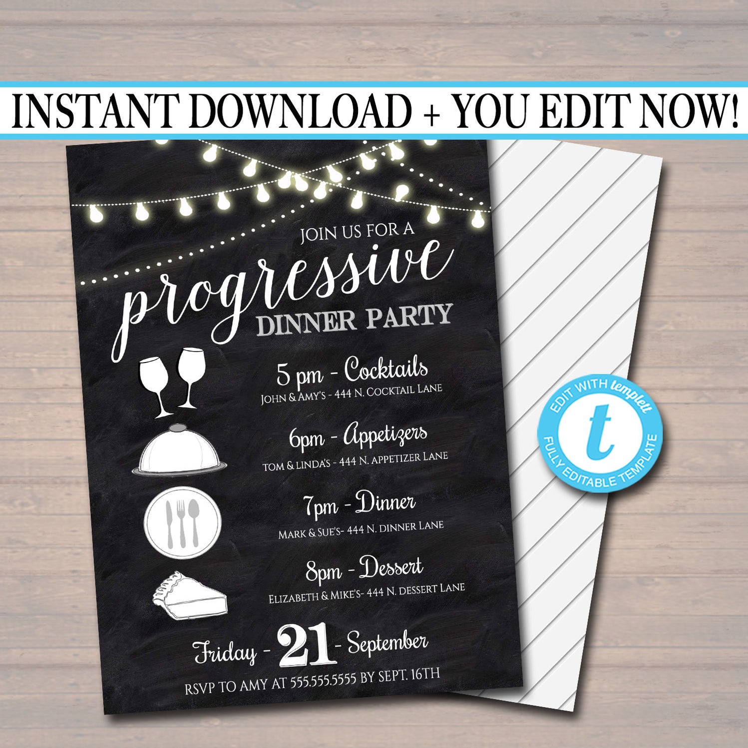 Progressive Dinner Party Invitation, Neighborhood Potluck Party Invite ...