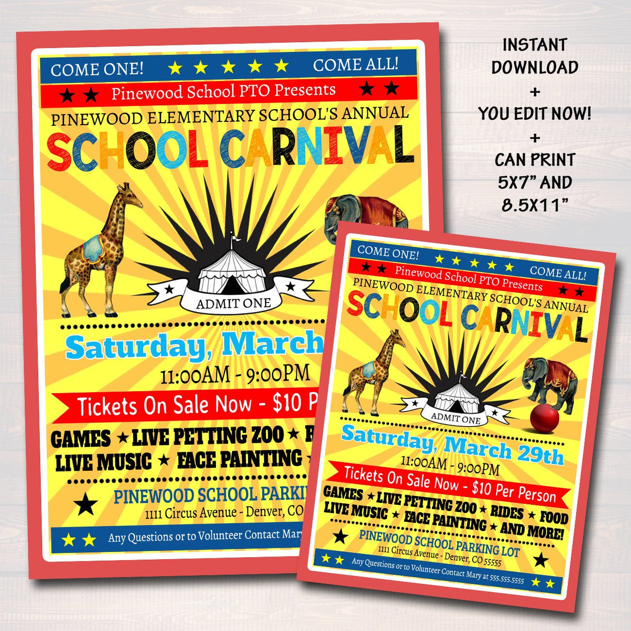 School Carnival Theme Party Printable Flyer And Ticket Set — TidyLady ...