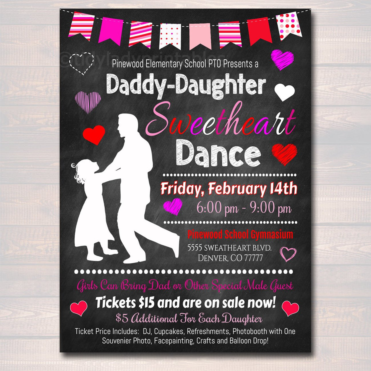 Daddy Daughter Sweetheart Valentine's Day Dance, School Dance Flyer Pa ...
