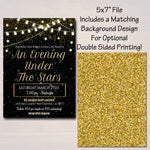 Prom Set, Dance Flyer Invitation Ticket Starry Night, Gold Glitter Und — TidyLady Printables