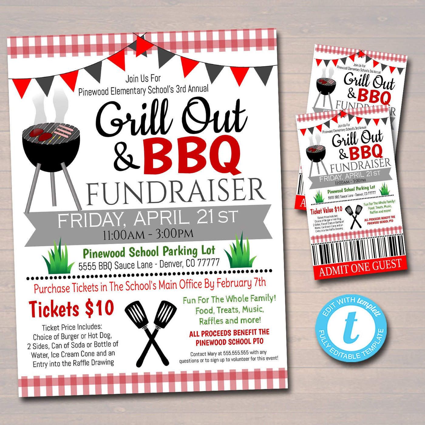 BBQ Fundraiser Flyer Ticket Set | TidyLady Printables