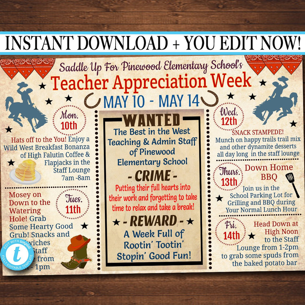 Western Themed - Teacher Appreciation Week Events Printable — TidyLady ...