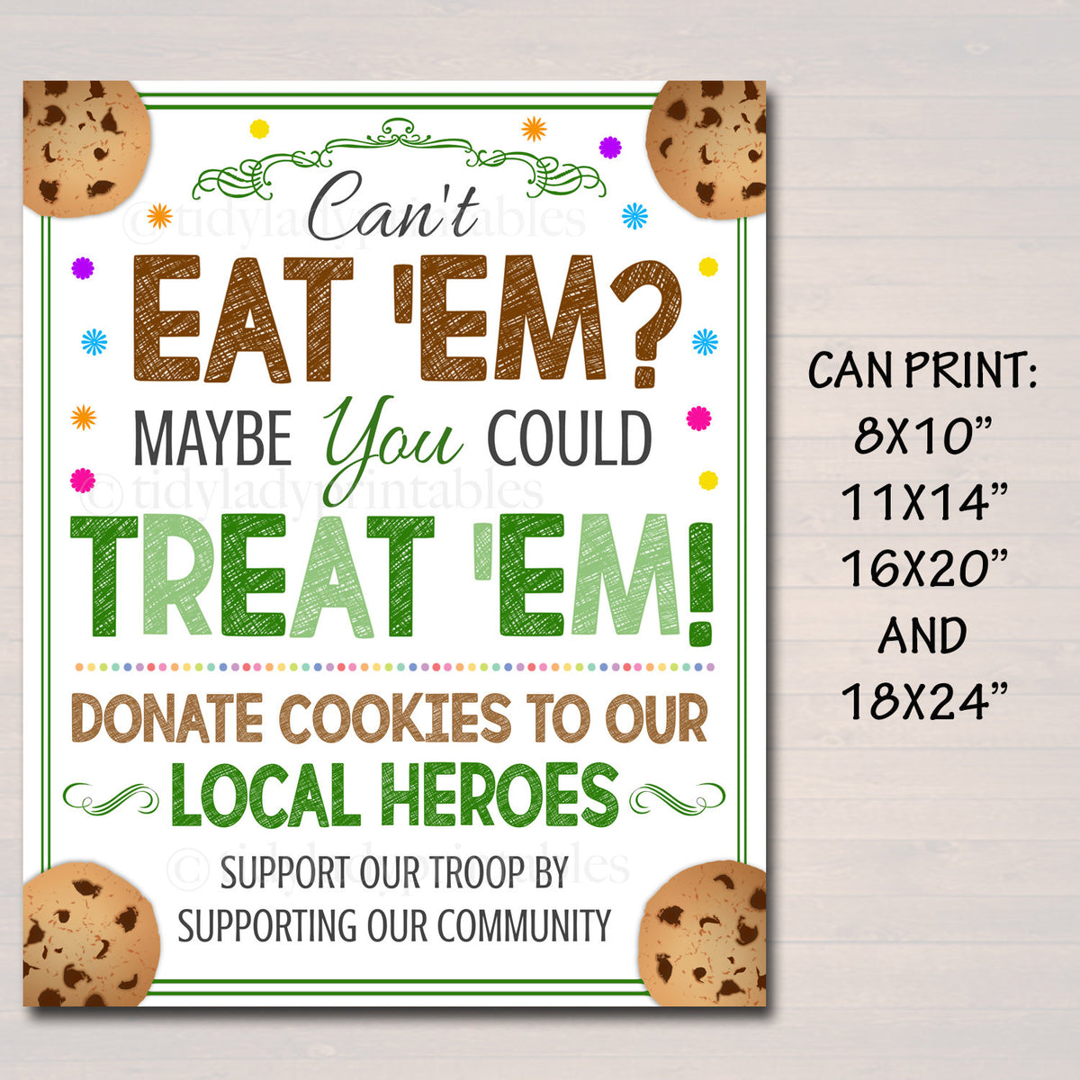 Cookie Booth Sign If You Can't Eat 'Em Treat 'Em, Donate Cookies to He ...