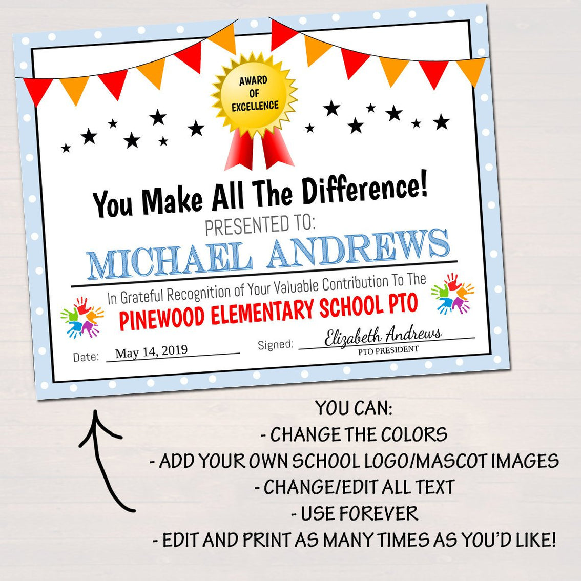 PTO PTA Certificate Of Achievement Printable Template — TidyLady Printables