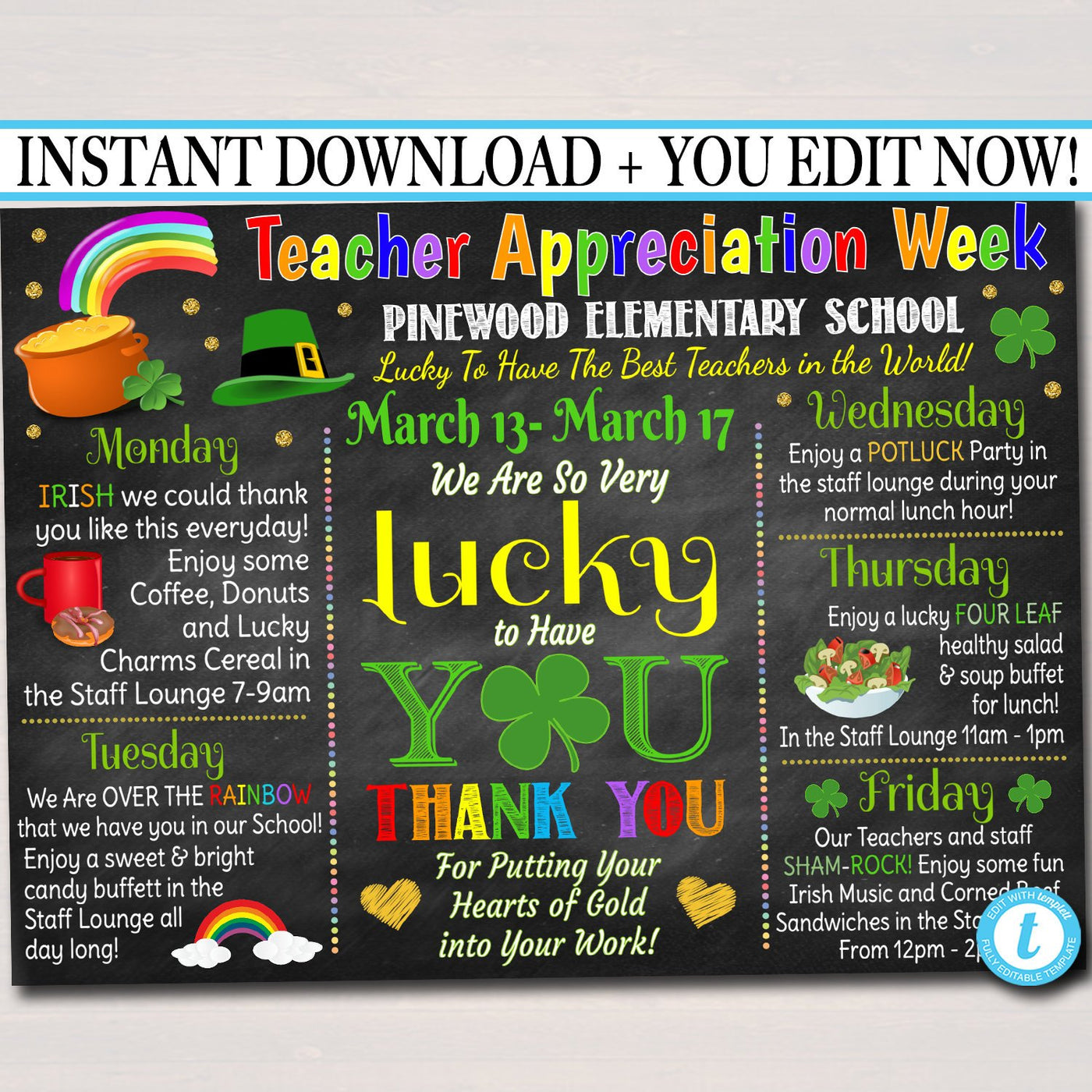St. Patricks Day Theme Teacher Appreciation Week Printable — TidyLady ...