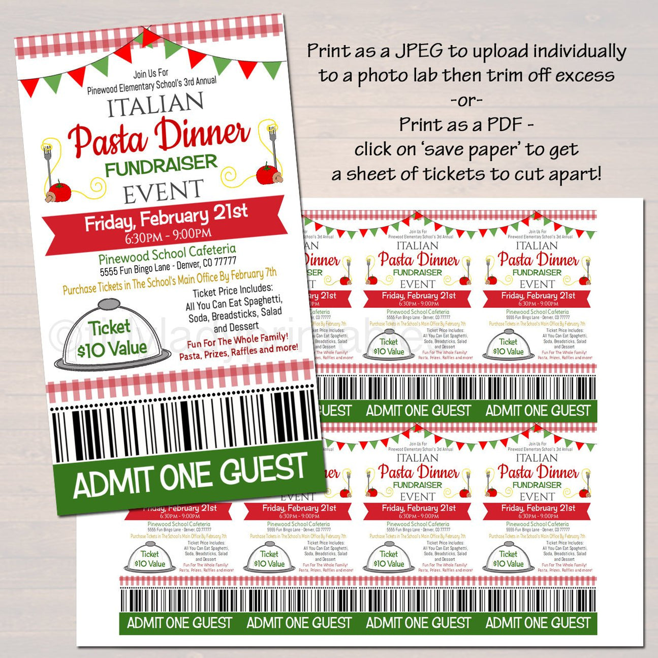 Spaghetti Dinner Fundraiser Flyer And Ticket Set Template — TidyLady ...