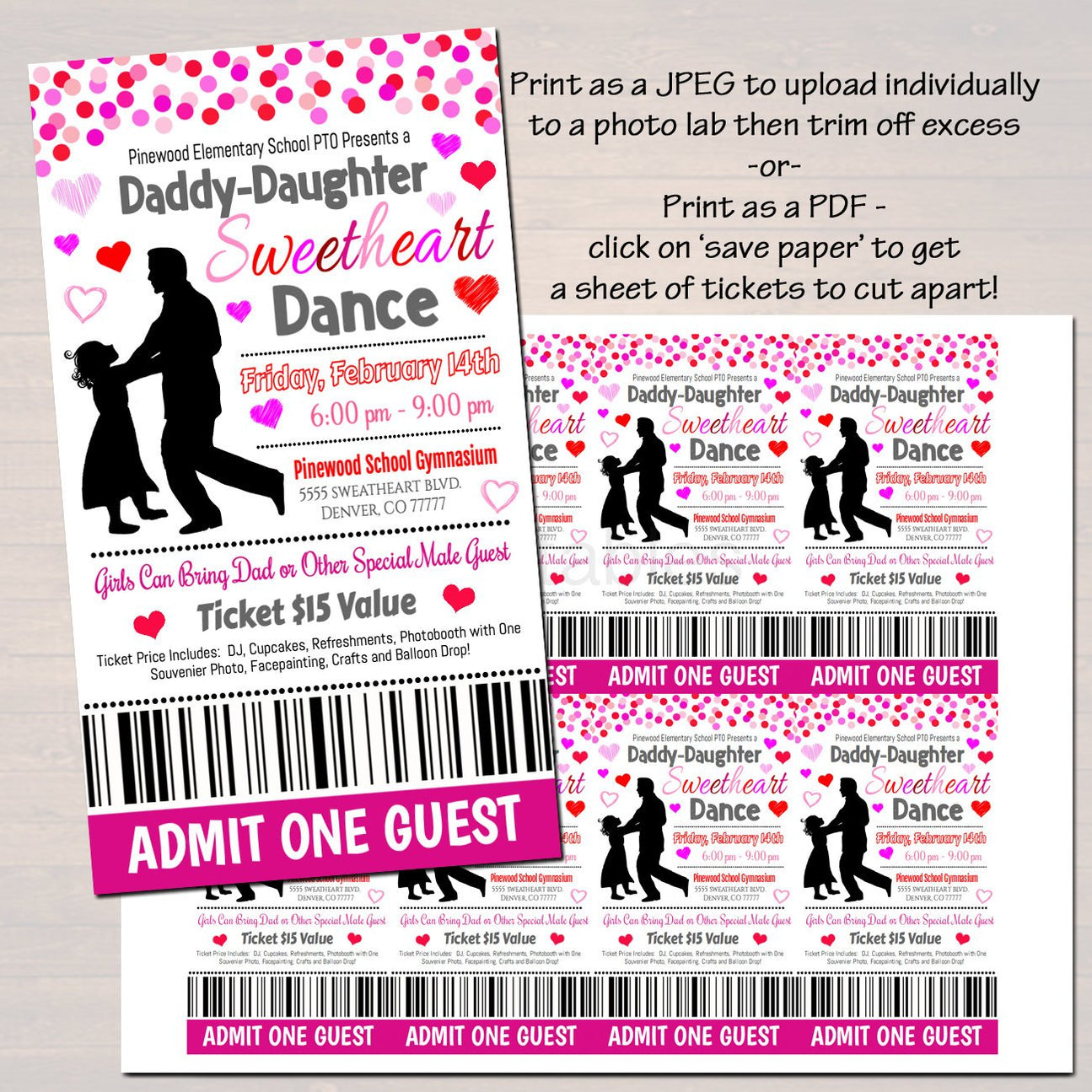 Daddy Daughter Sweetheart Valentine's Day Dance, School Dance Flyer Pa ...