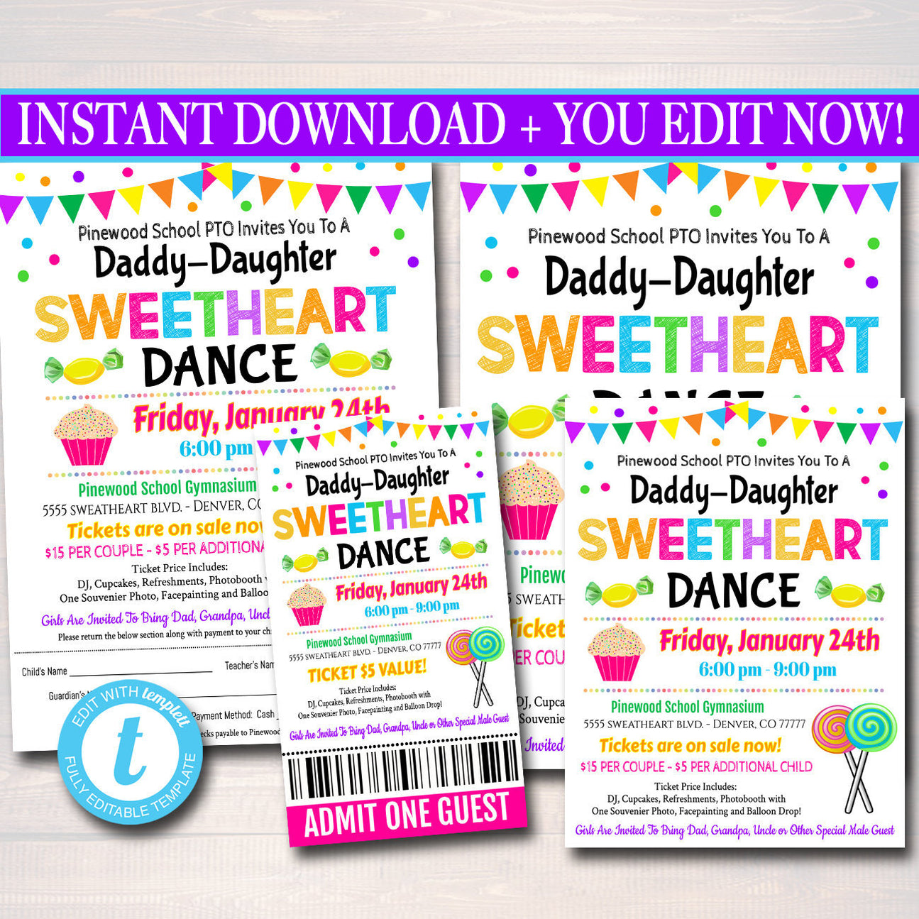 Daddy Daughter Candy Themed Sweetheart Dance, School Dance Flyer Party ...