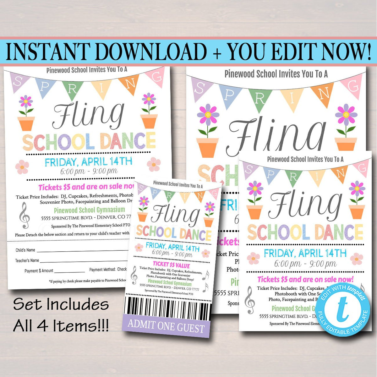 Spring Fling School Dance Set, Invitation, Flyer Party Invitation East ...